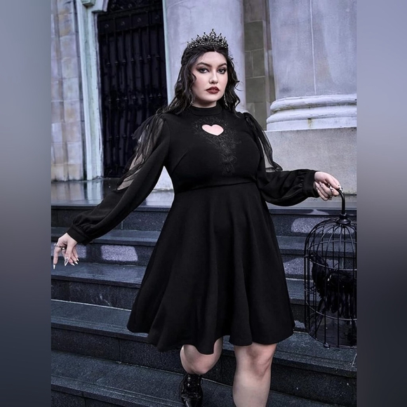 LANSHULAN | Dresses | Lanshulan Plus Size Gothic Puff Sleeve Keyhole ...